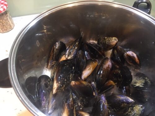 Mussels cooking in shells - Cooking on the Bay